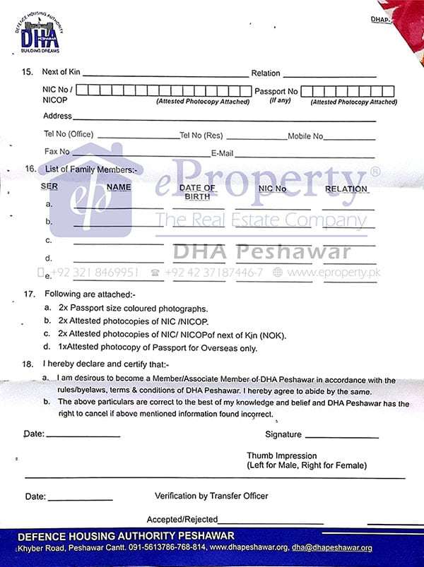 DHA Peshawar Membership Form-2 | eProperty®